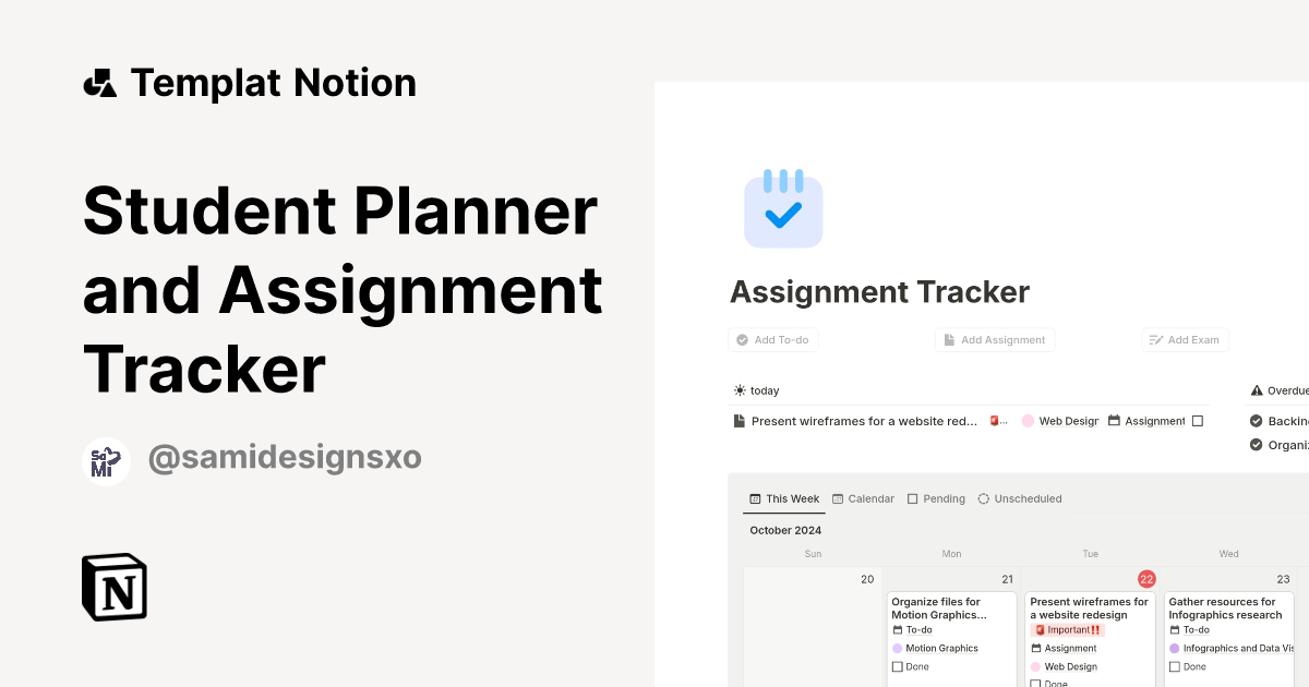 Templat Student Planner and Assignment Tracker | Notion Marketplace