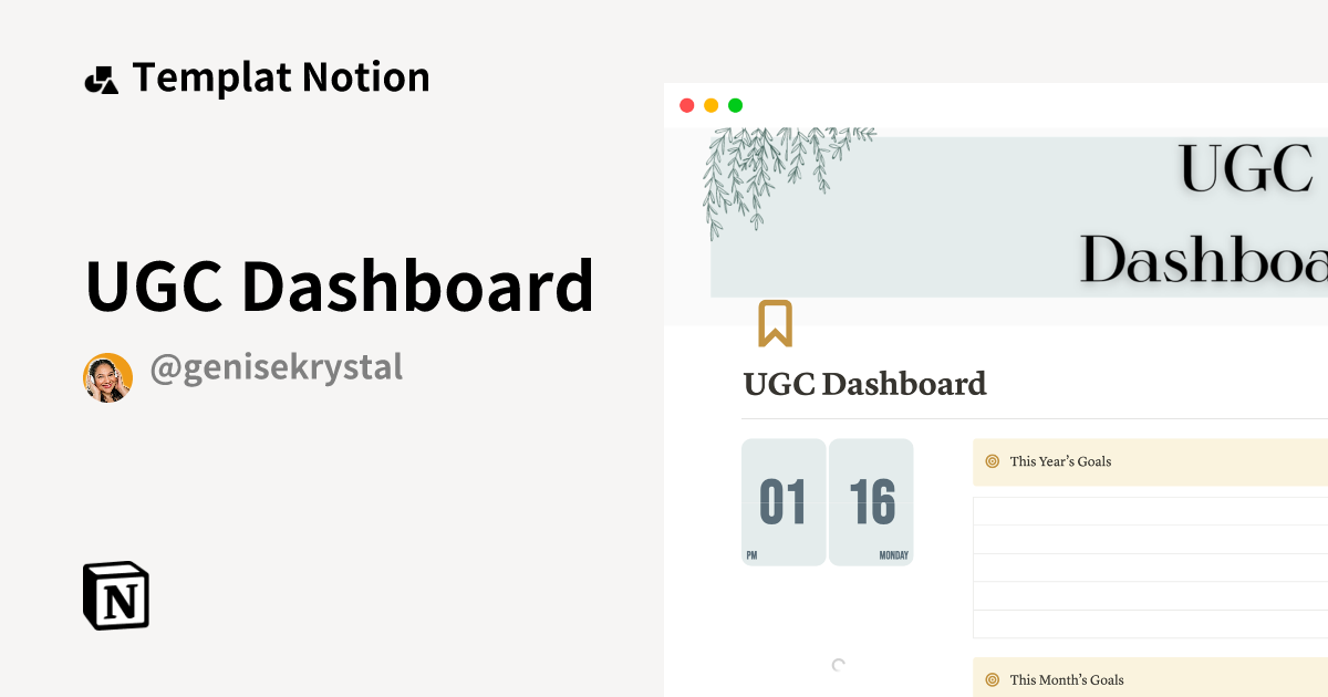 Templat UGC Dashboard | Notion Marketplace