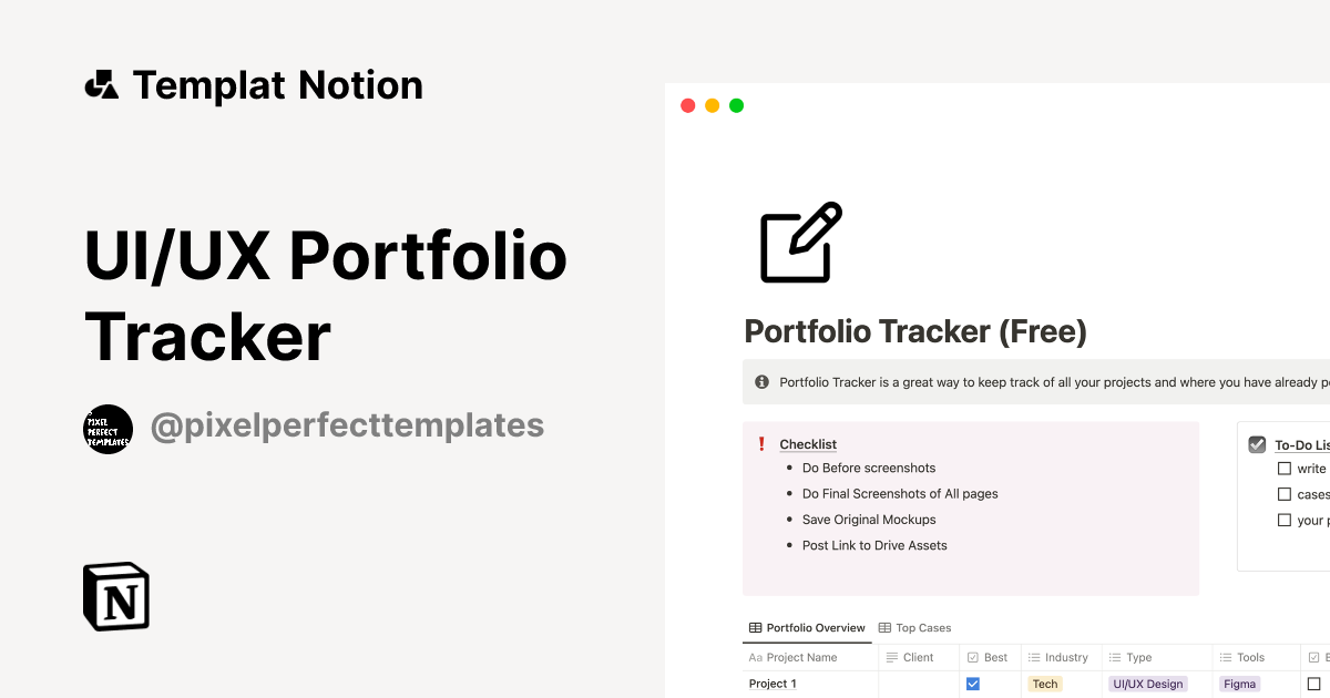 UI/UX Portfolio Tracker Templat oleh Pixel Perfect Templates | Notion ...