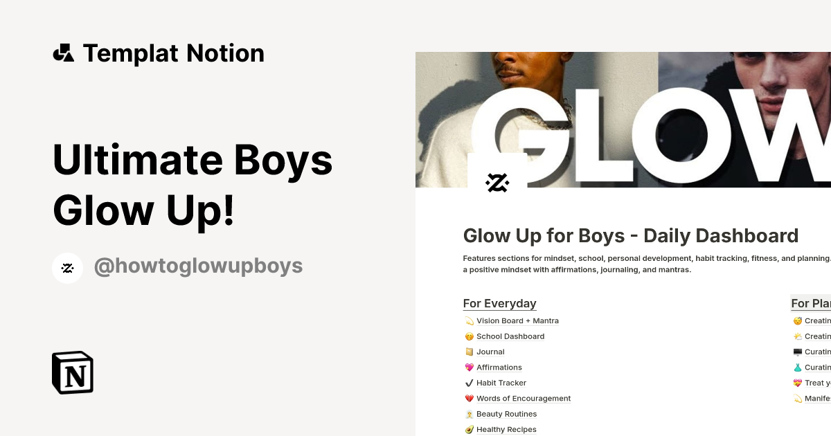 Templat Ultimate Boys Glow Up! | Notion Marketplace