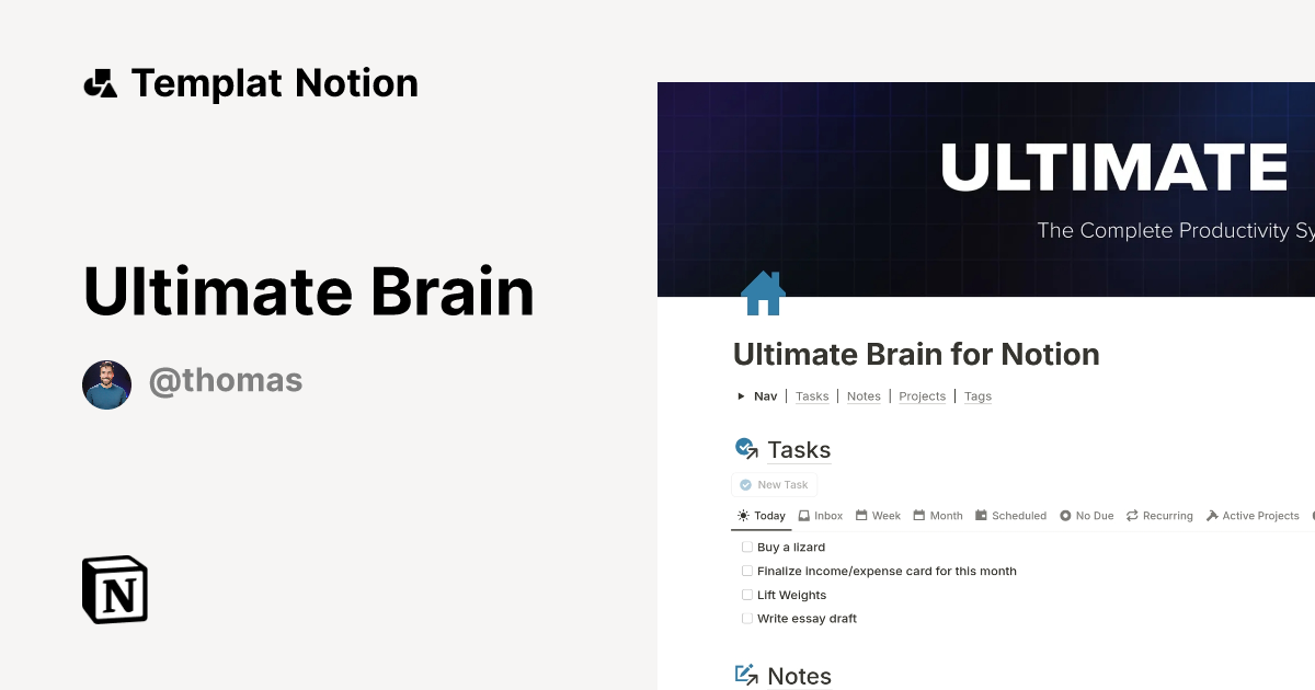 Ultimate Brain Templat oleh Thomas Frank | Notion Marketplace