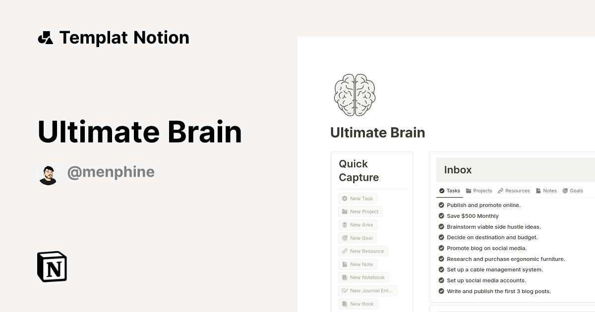 Ultimate Brain Templat oleh Menphiine | Notion Marketplace