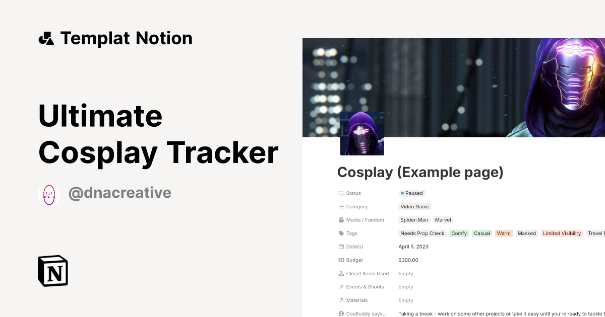 Templat Ultimate Cosplay Tracker | Notion Marketplace