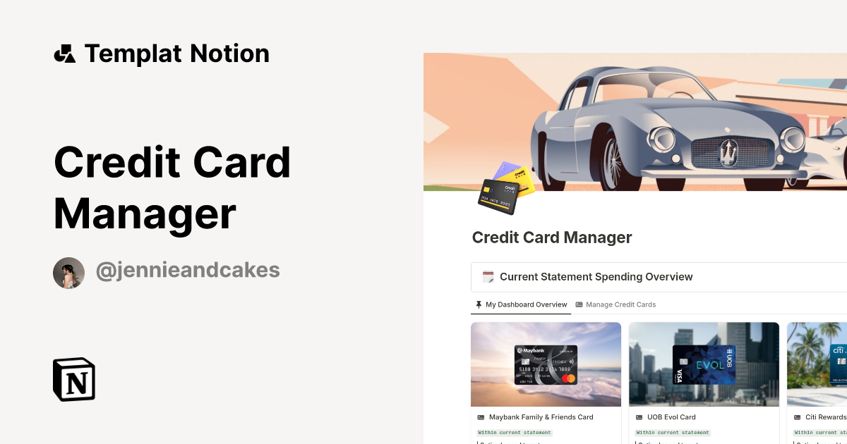 Credit Card Manager Templat oleh Jennie | Notion Marketplace