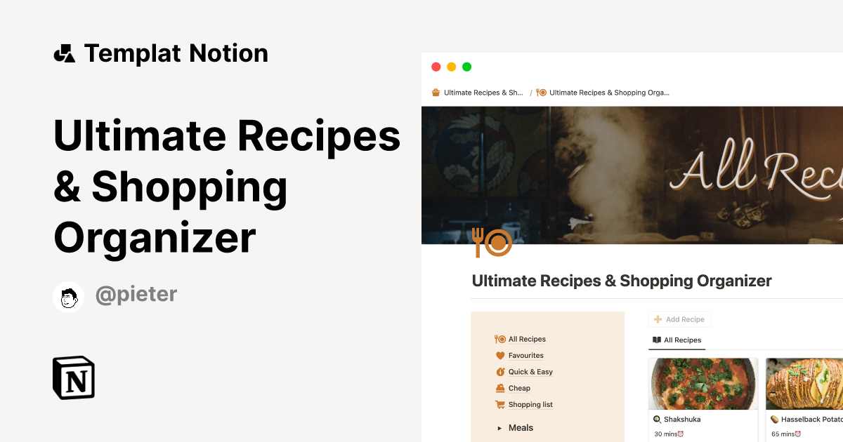 Templat Ultimate Recipes & Shopping Organizer | Notion Marketplace