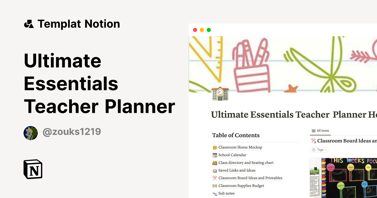 Ultimate Essentials Teacher Planner Templat oleh Zouk | Notion Marketplace