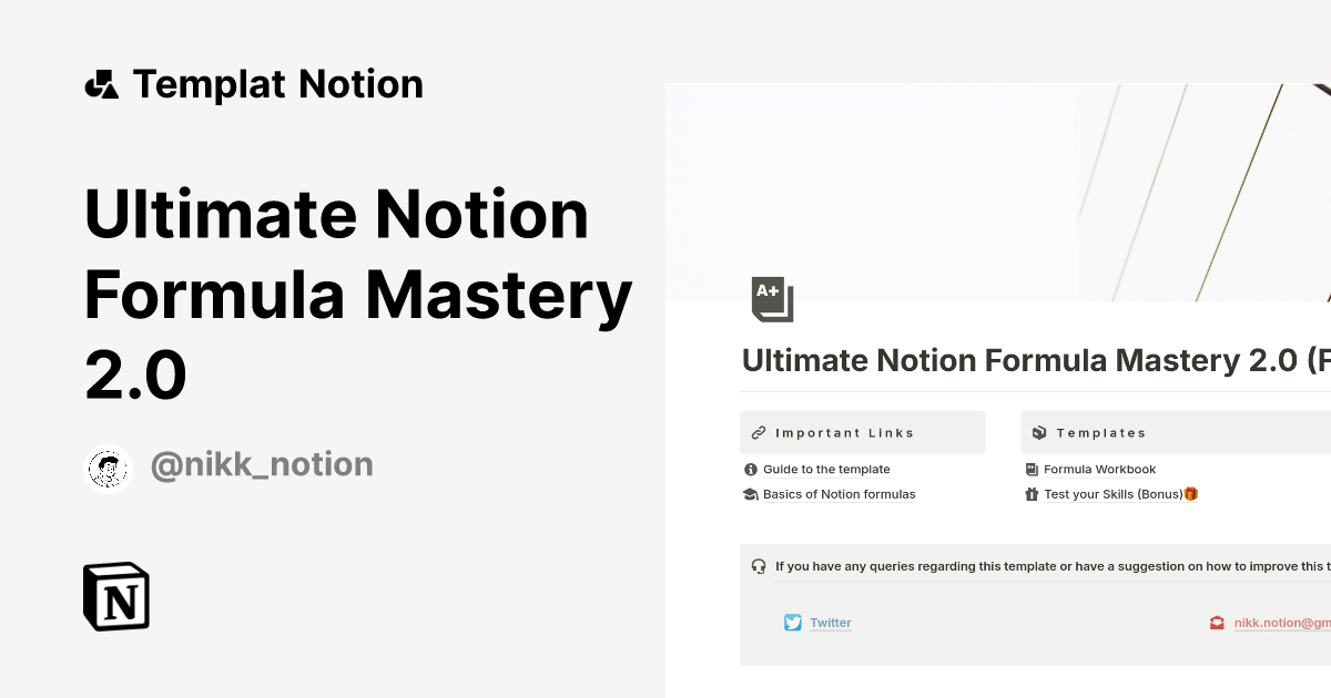 Ultimate Notion Formula Mastery 2.0 Templat oleh Nikk | Notion Marketplace