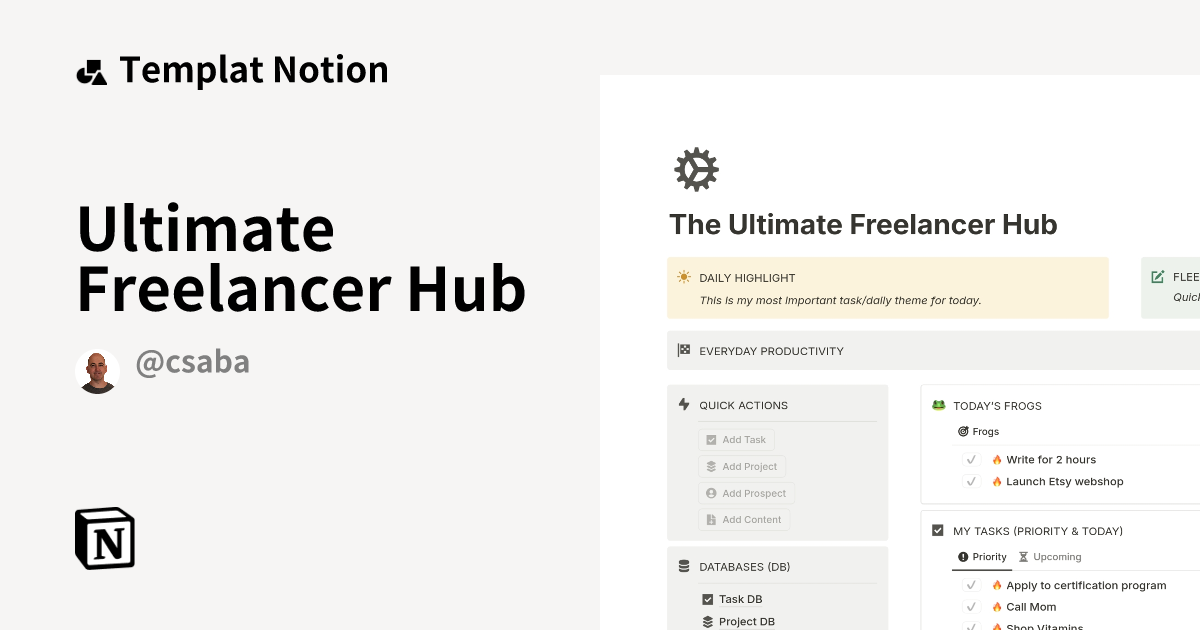 Templat Ultimate Freelancer Hub | Notion Marketplace