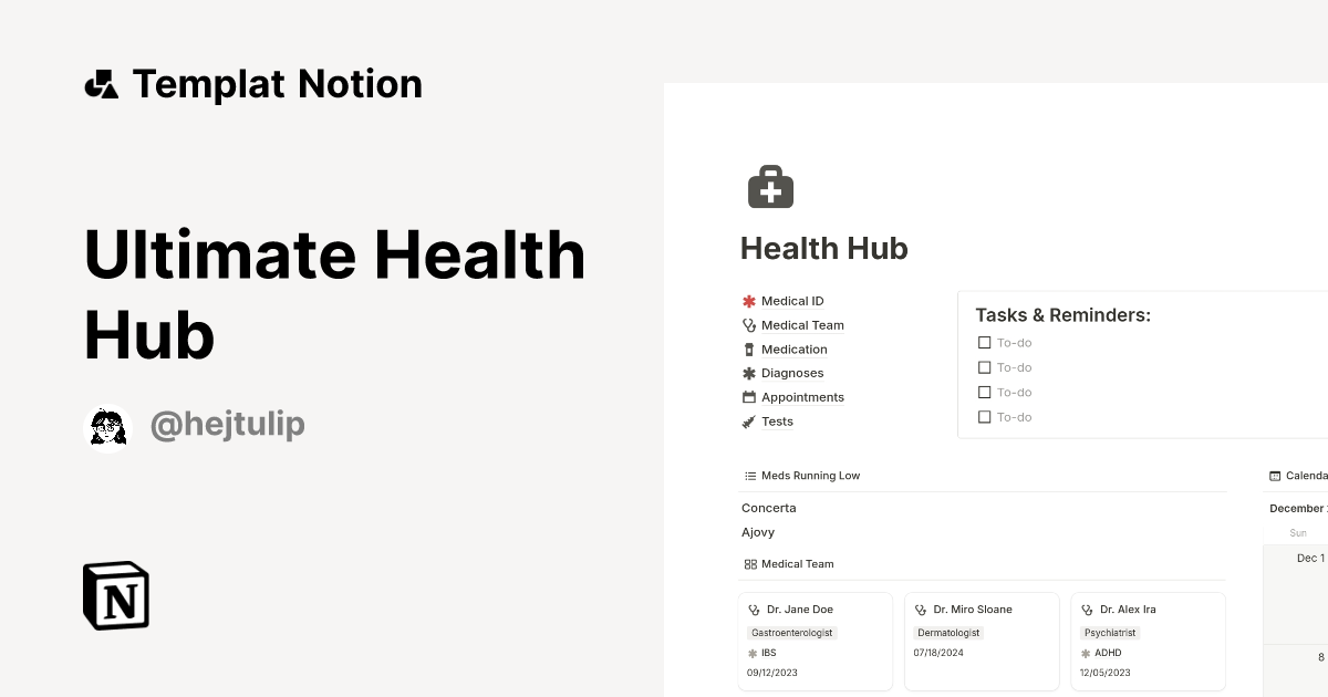 Ultimate Health Hub Templat oleh Tulip | Notion Marketplace