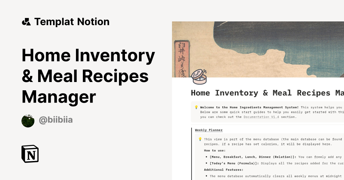 Templat Home Inventory & Meal Recipes Manager | Notion Marketplace