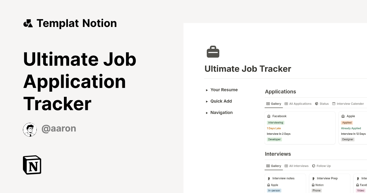 Ultimate Job Application Tracker Templat oleh Aaron | Notion Marketplace