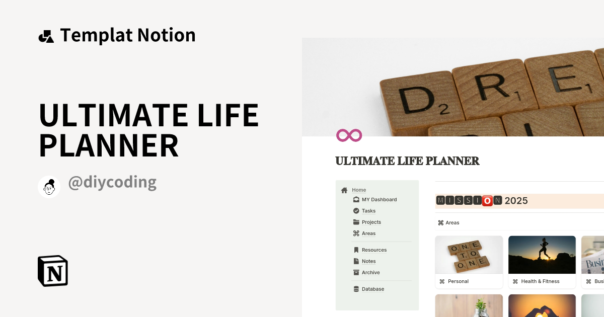 ULTIMATE LIFE PLANNER Templat oleh DIY Coding | Notion Marketplace