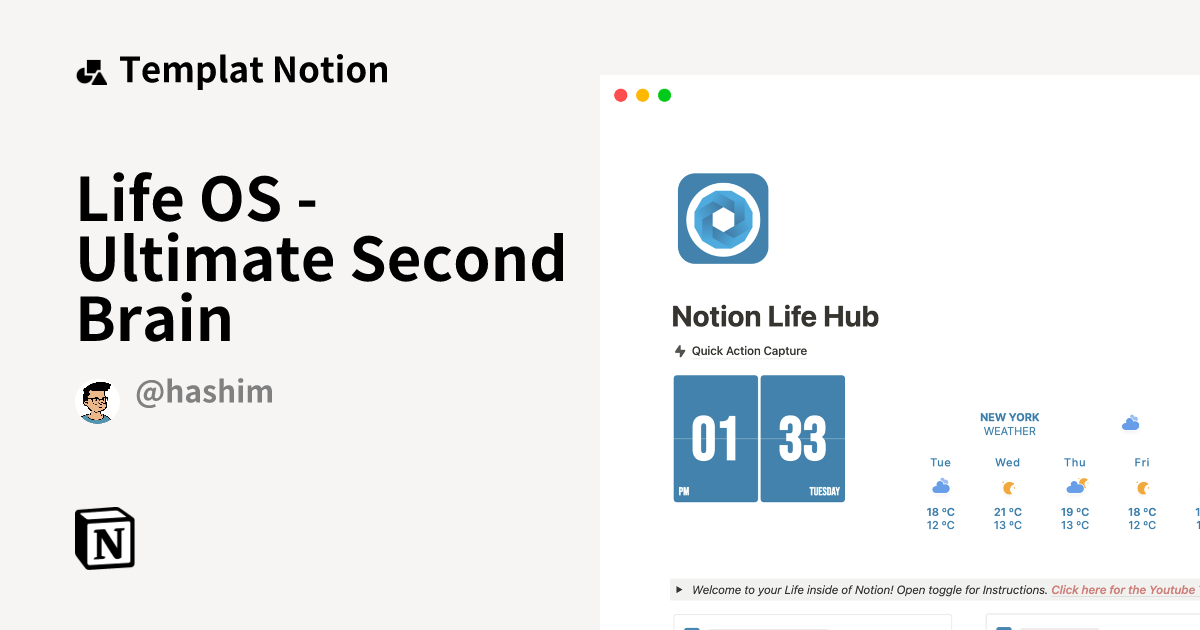 Life OS - Ultimate Second Brain Templat oleh Hashim Sultan | Notion Marketplace