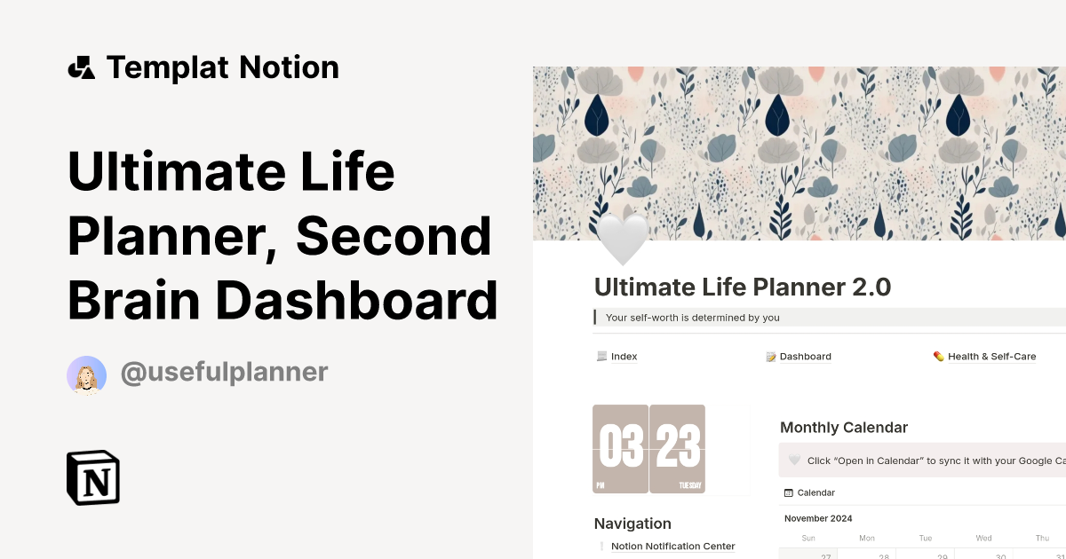 Templat Ultimate Life Planner, Second Brain Dashboard | Notion Marketplace