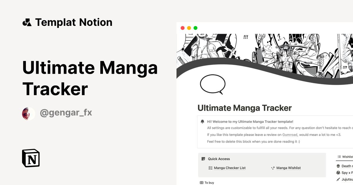 Templat Ultimate Manga Tracker | Notion Marketplace