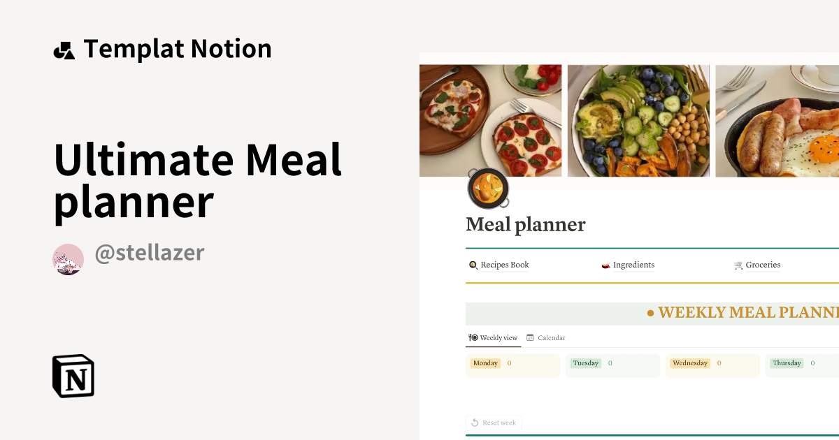 Ultimate Meal planner Templat oleh Stella | Notion Marketplace