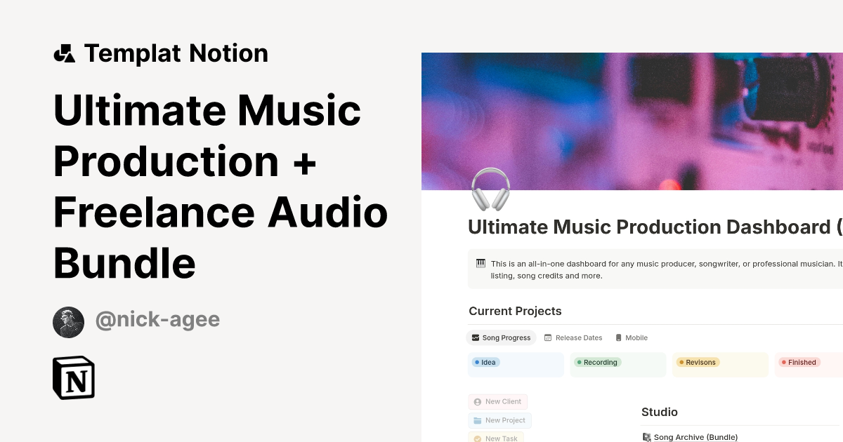 Ultimate Music Production + Freelance Audio Bundle Templat oleh Nick Agee | Notion Marketplace