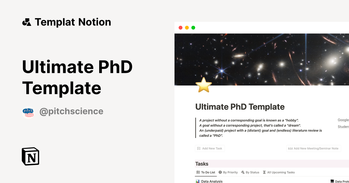Ultimate PhD Template Templat oleh Pitch Science | Notion Marketplace