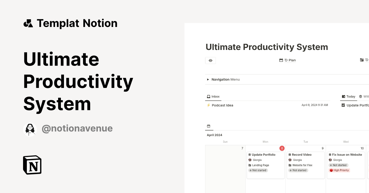 Ultimate Productivity System Templat oleh Notion Avenue | Notion ...
