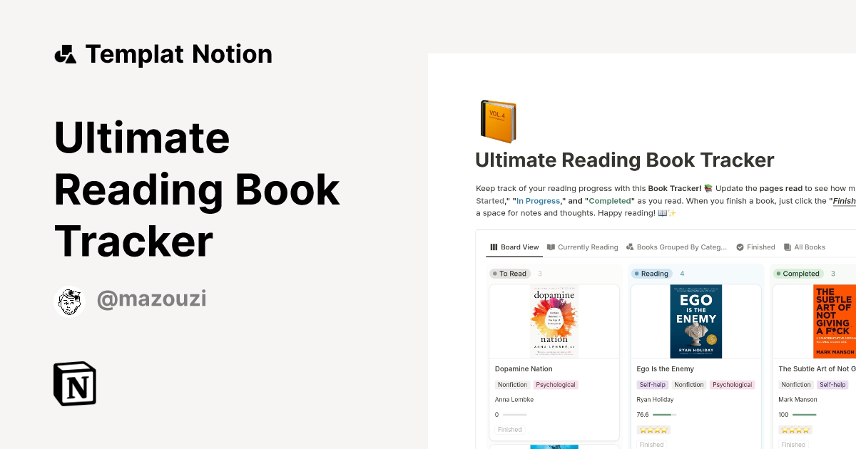 Ultimate Reading Book Tracker Templat oleh Moussa Mazouzi | Notion ...