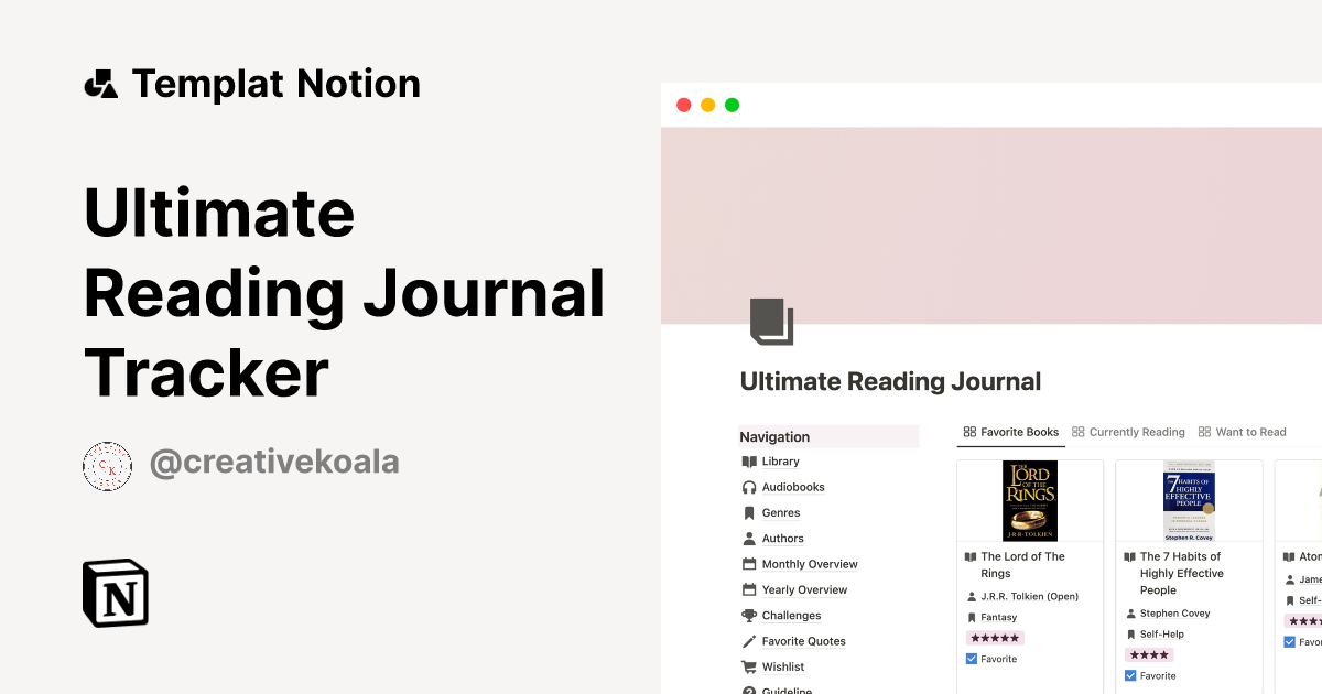 Templat Ultimate Reading Journal Tracker | Notion Marketplace