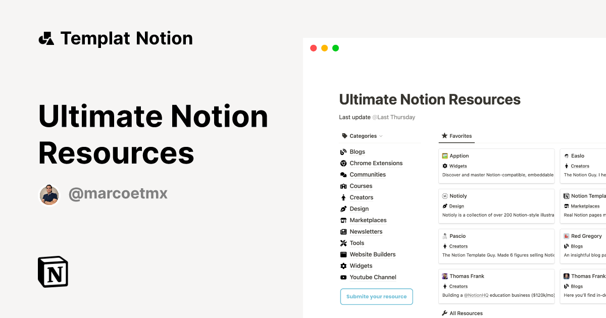 Templat Ultimate Notion Resources | Notion Marketplace
