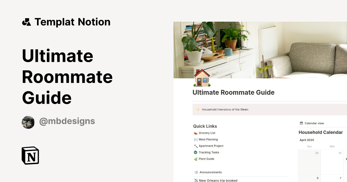 Templat Ultimate Roommate Guide | Notion Marketplace