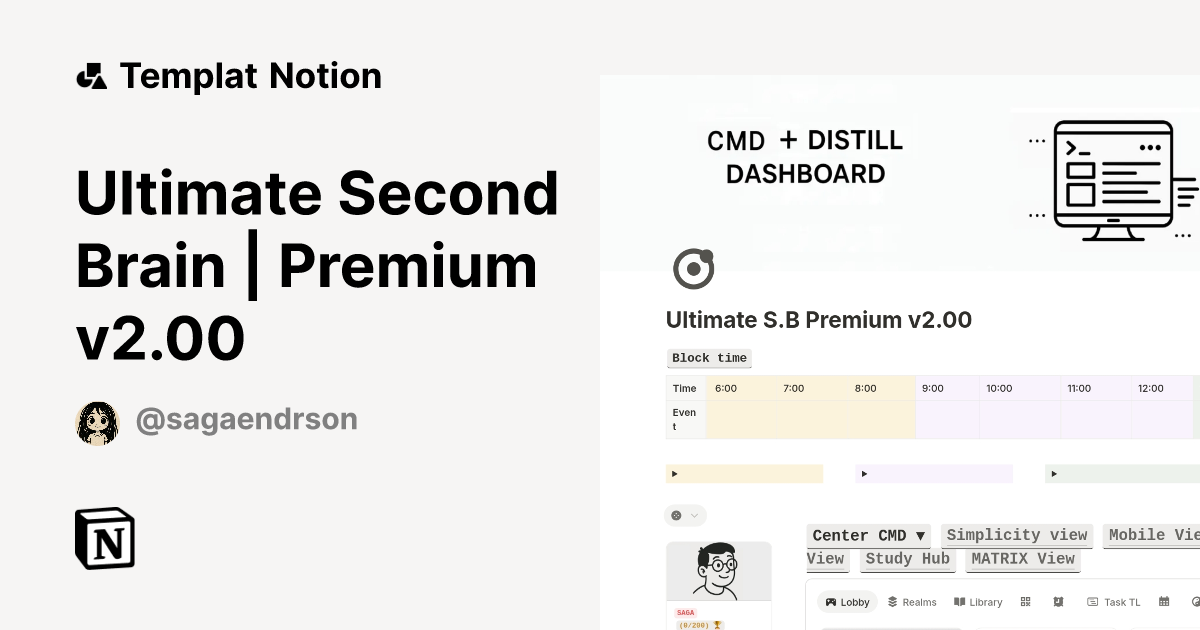 Ultimate Second Brain | Premium v2.00 Templat oleh Saga | Notion Marketplace