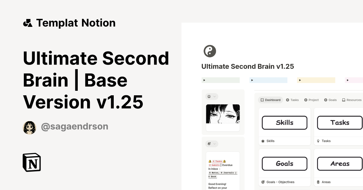 Ultimate Second Brain | Base Version v1.25 Templat oleh Saga | Notion Marketplace
