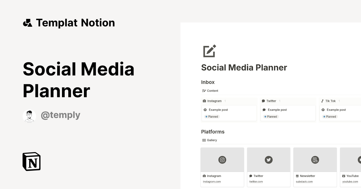 Social Media Planner Templat oleh Temply | Notion Marketplace