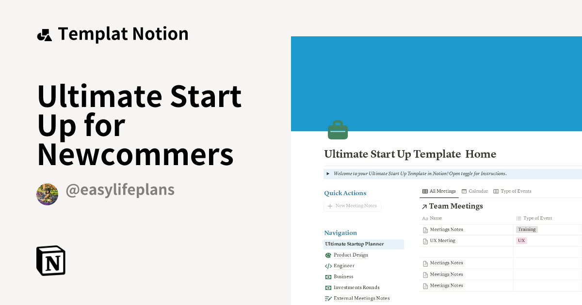 Ultimate Start Up for Newcommers Templat oleh Easy Life Plans | Notion Marketplace