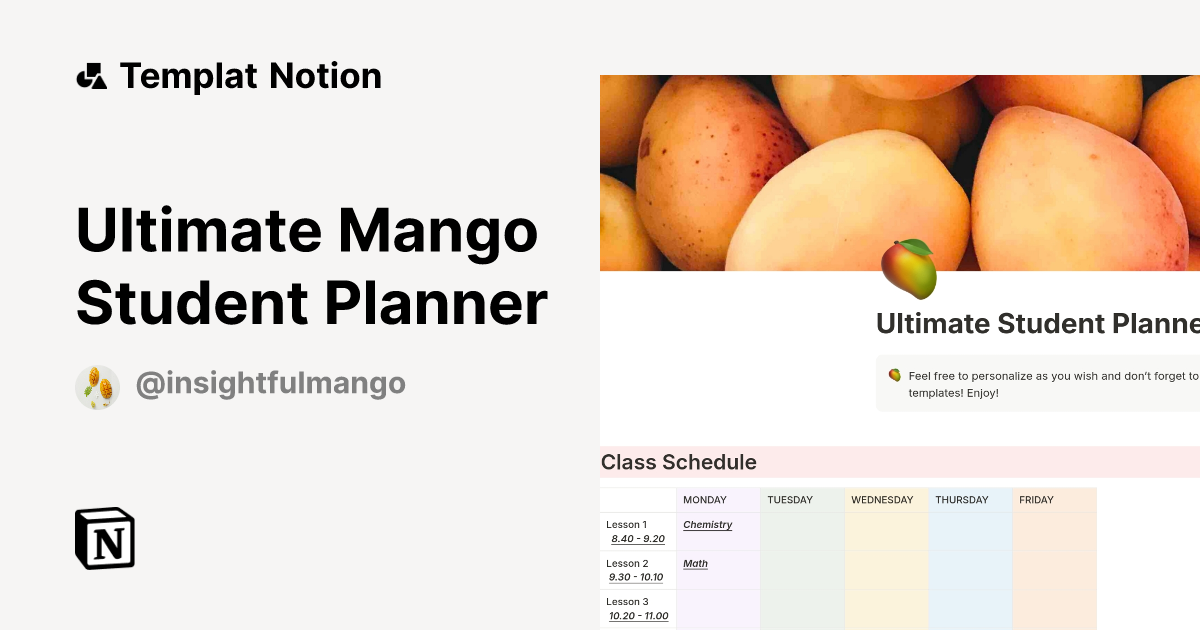 Templat Ultimate Mango Student Planner | Notion Marketplace
