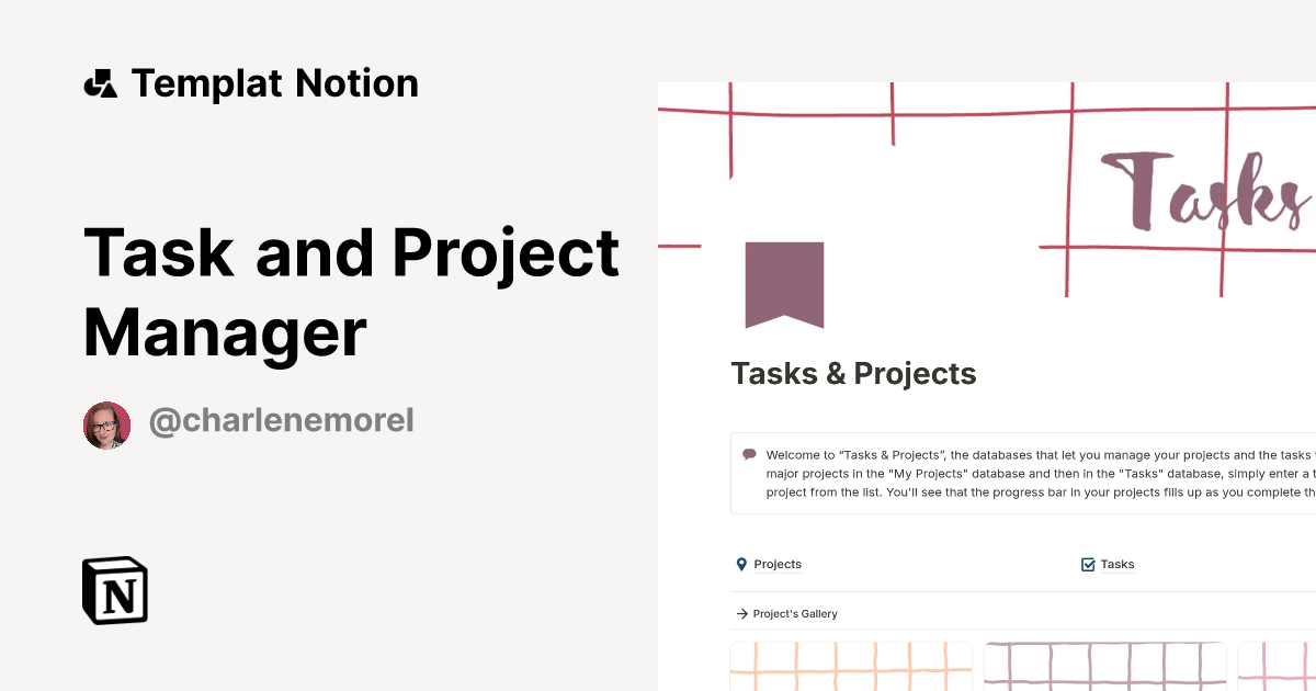 Task and Project Manager Templat oleh Charlene Morel | Notion Marketplace
