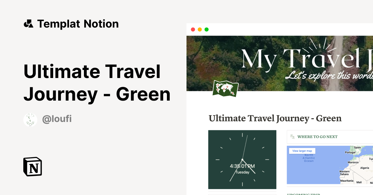 Templat Ultimate Travel Journey - Green | Notion Marketplace