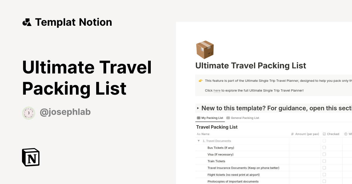 Templat Ultimate Travel Packing List | Notion Marketplace