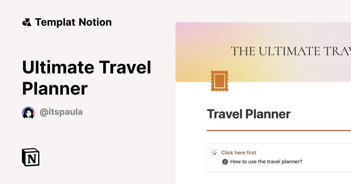 Ultimate Travel Planner Templat oleh Paula | Notion Marketplace