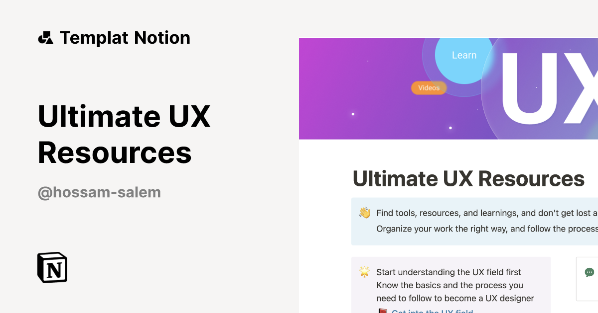 Ultimate UX Resources Templat oleh Hossam Salem | Notion Marketplace