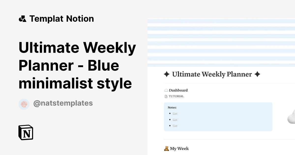 Ultimate Weekly Planner - Blue minimalist style Templat oleh Natalie ...