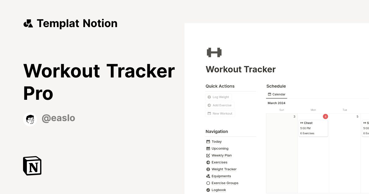 Workout Tracker Pro Templat oleh Easlo | Notion Marketplace