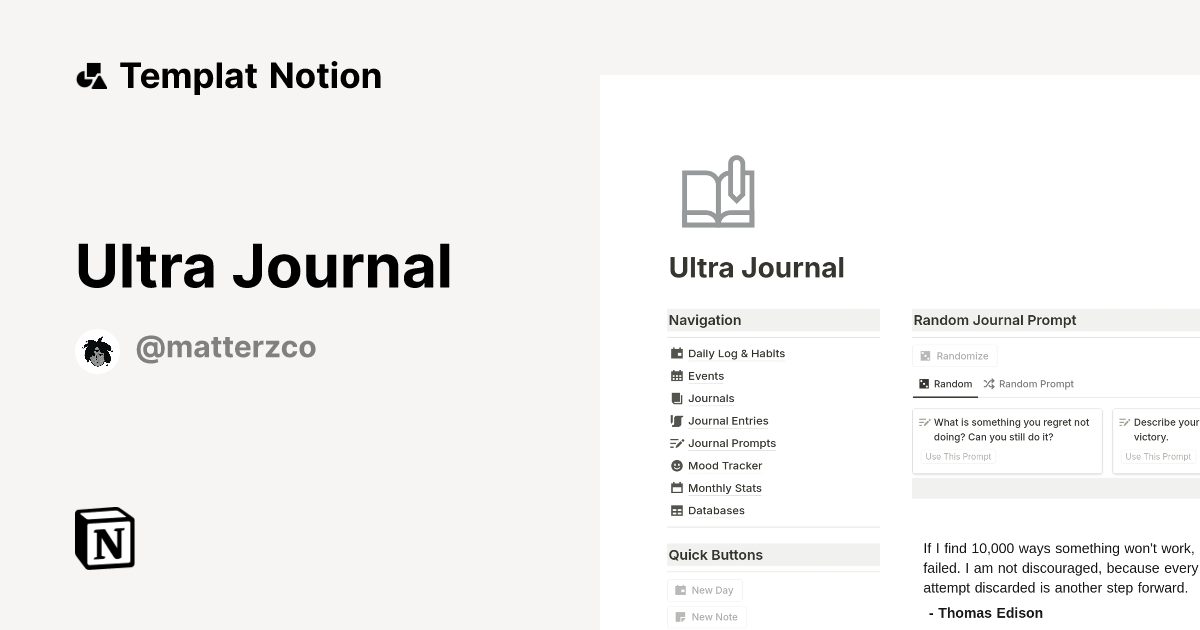 Ultra Journal Templat oleh Matterz Co. | Notion Marketplace