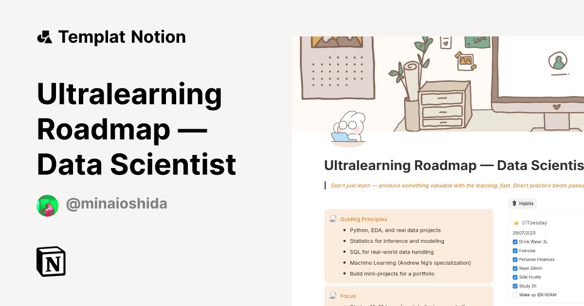 Ultralearning Roadmap — Data Scientist Templat oleh Mina Ioshida | Notion Marketplace