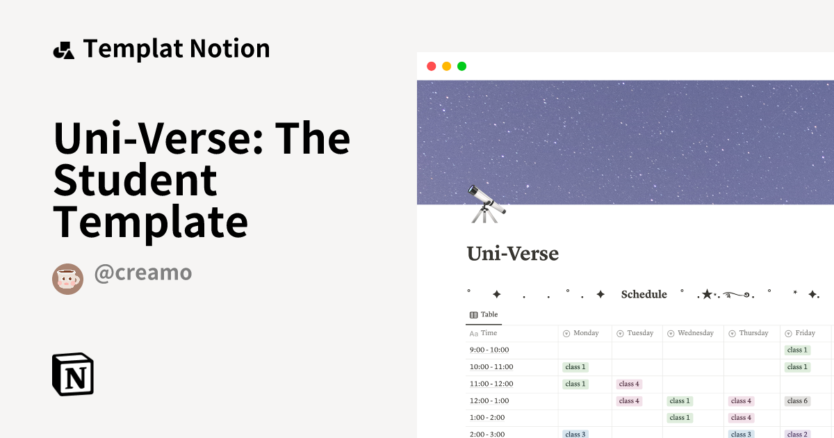 Uni-Verse: The Student Template Templat oleh Creamo | Notion Marketplace