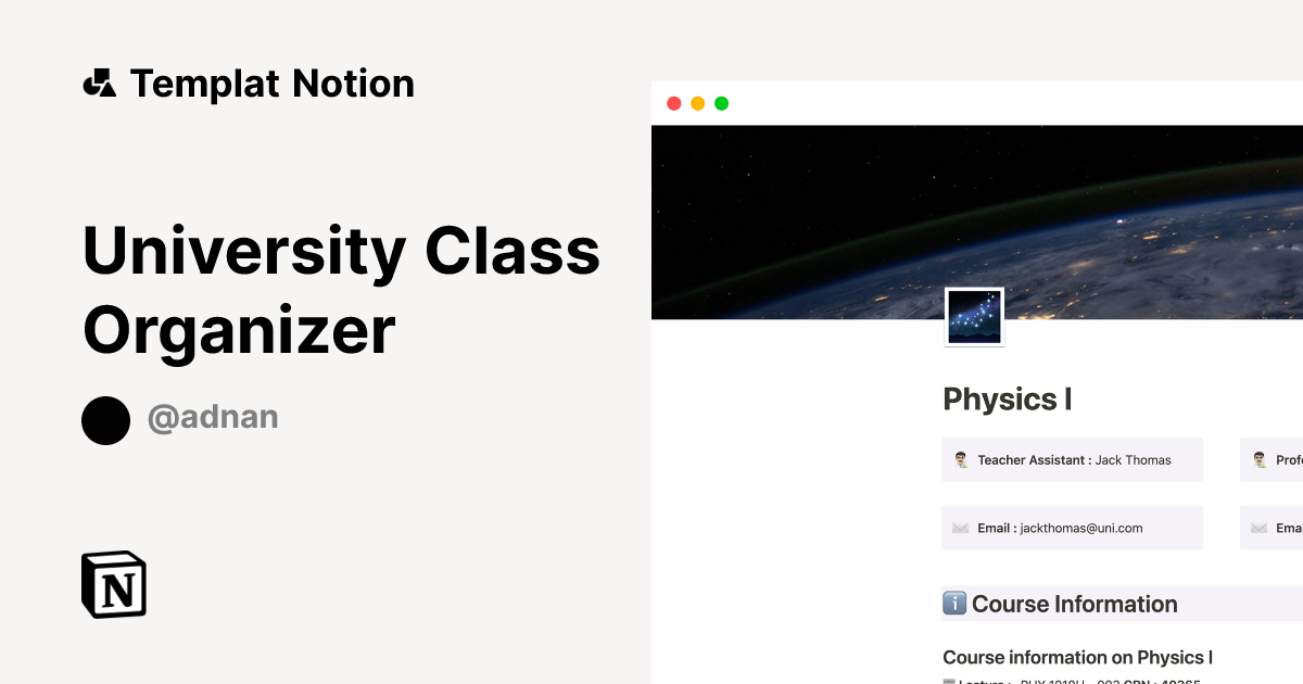 University Class Organizer Templat oleh adnan | Notion Marketplace