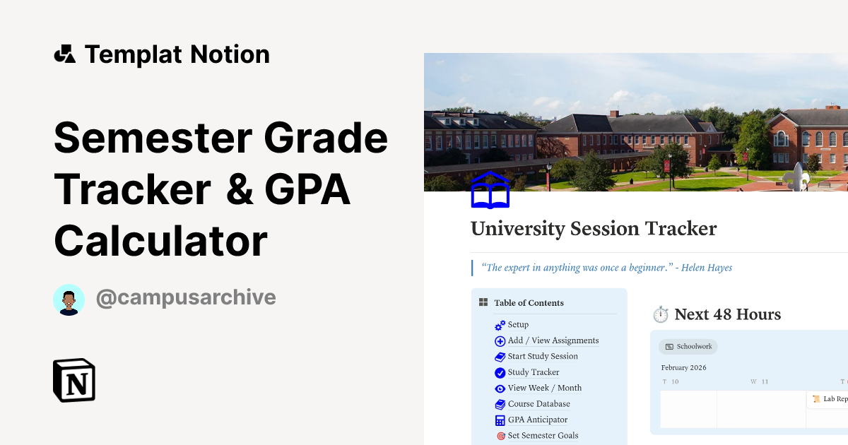 Templat Semester Grade Tracker & GPA Calculator | Notion Marketplace