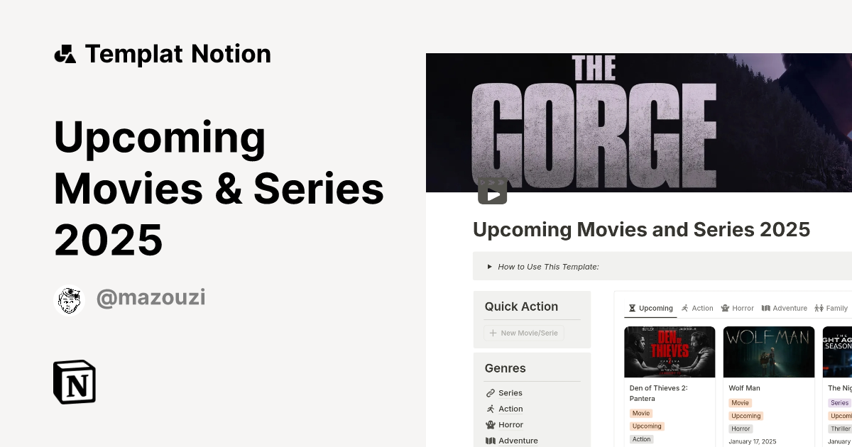 Templat Upcoming Movies & Series 2025 | Notion Marketplace