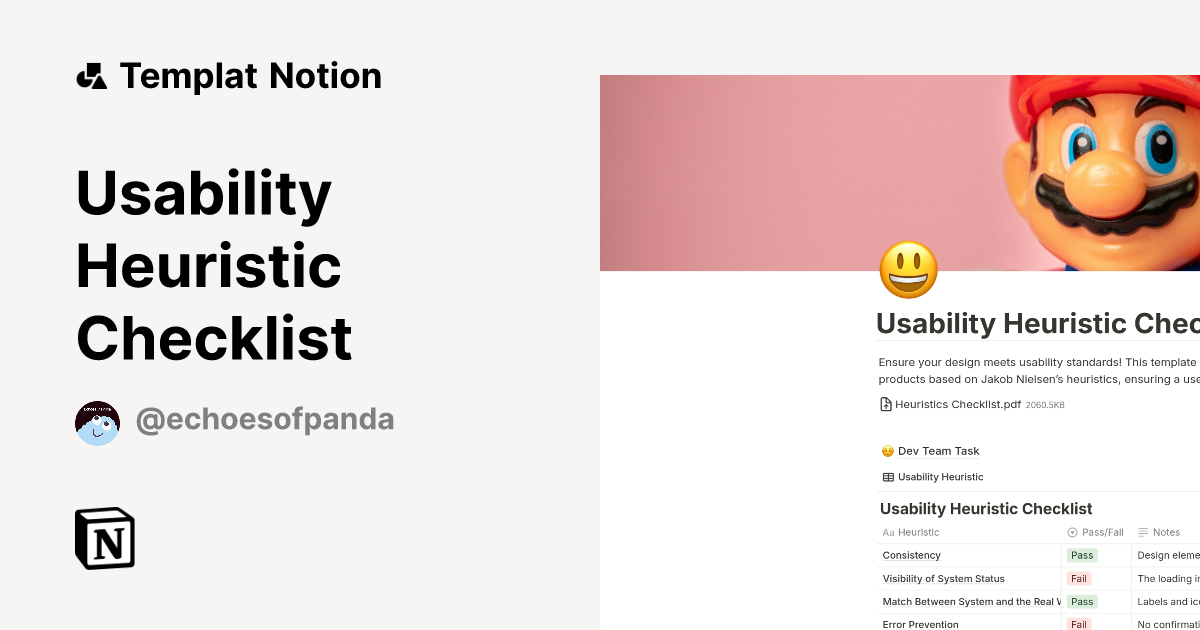 Usability Heuristic Checklist Templat oleh Echoes of Panda🐼 | Notion Marketplace