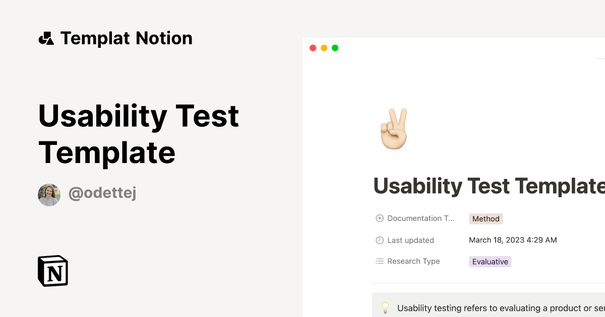 Usability Test Template Templat oleh Odette Jansen | Notion Marketplace