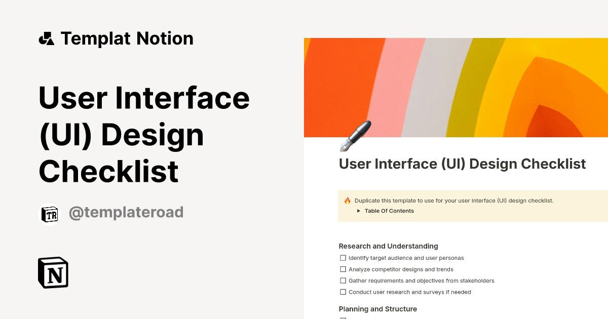 Templat User Interface (UI) Design Checklist | Notion Marketplace
