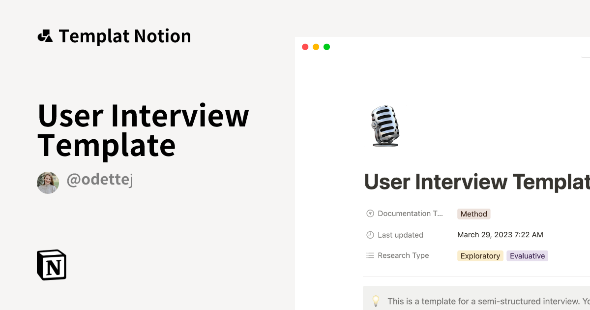 User Interview Template Templat oleh Odette Jansen | Notion Marketplace