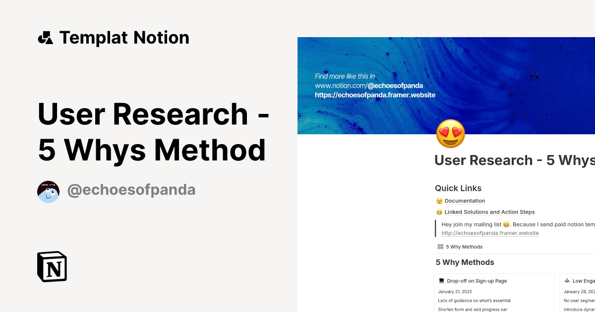 Templat User Research - 5 Whys Method | Notion Marketplace